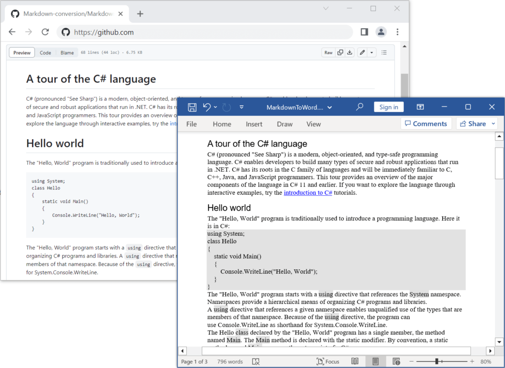 Convert Word Documents to Markdown and Vice Versa in C#