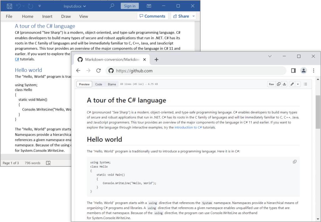Convert Word Documents to Markdown and Vice Versa in C#