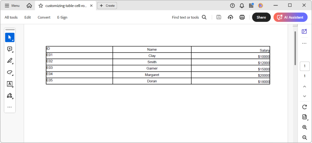 Easily Create PDF Tables with Advanced Customization in C#