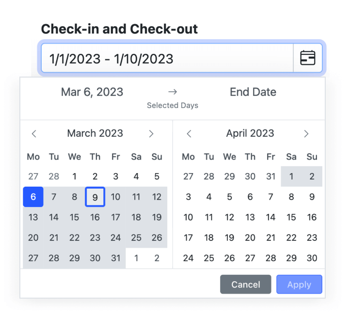 Angular Date Range Picker | Range Picker | Syncfusion