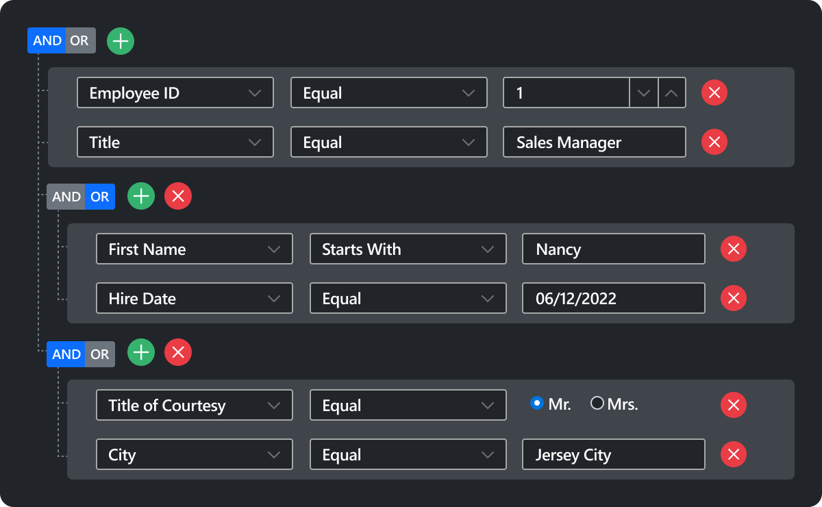 ASP.NET MVC Query Builder | Syncfusion