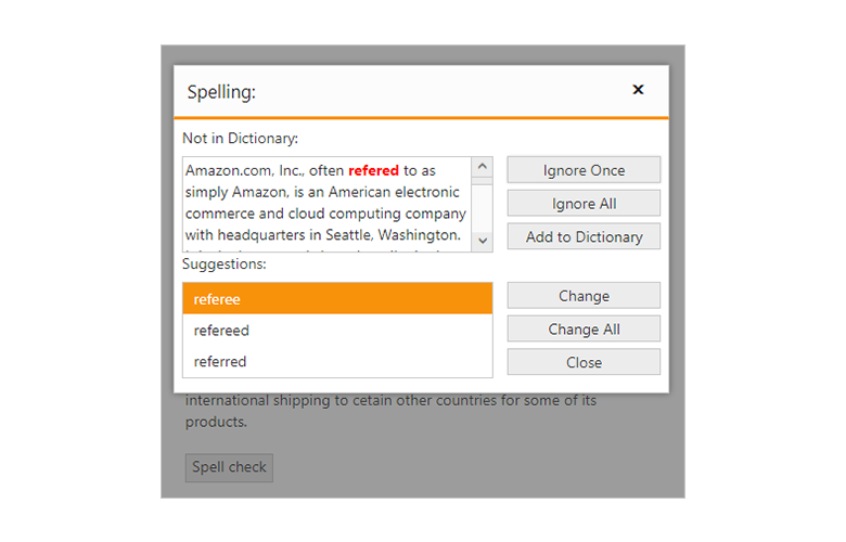 ASP.NET MVC (jQuery) SpellChecker Control | Syncfusion