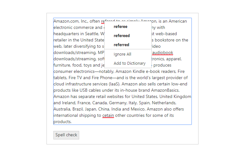 ASP.NET MVC (jQuery) SpellChecker Control | Syncfusion