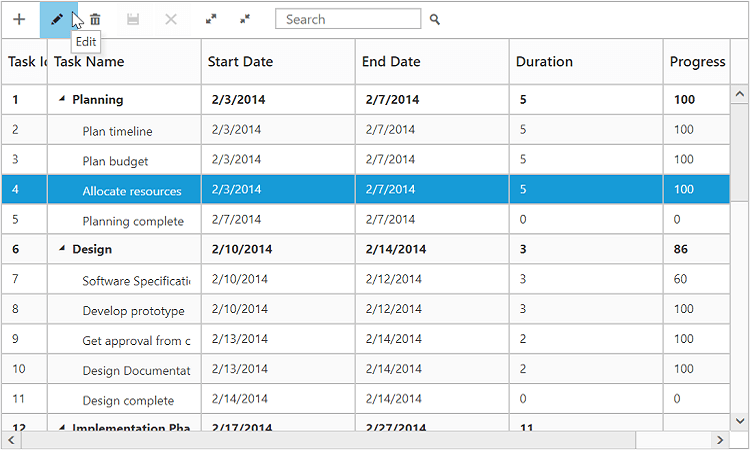 High-performance HTML5 jQuery Tree grid | Syncfusion