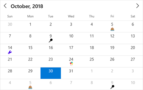 UWP Calendar Control | Month Calendar | Syncfusion