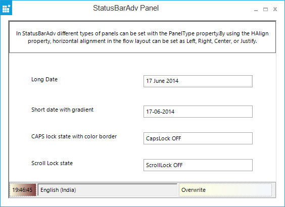 Advanced Status Bar Panel Control for Windows Forms | Syncfusion
