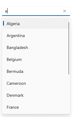 WinUI AutoComplete control | auto-suggest box | Syncfusion