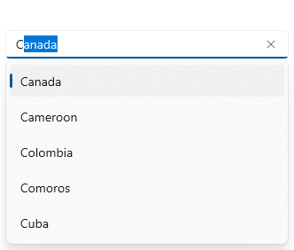 WinUI AutoComplete control | auto-suggest box | Syncfusion