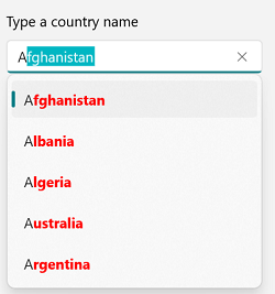 WinUI AutoComplete control | auto-suggest box | Syncfusion