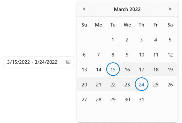WinUI Calendar DateRange Picker - Rich UI for Date Ranges | Syncfusion