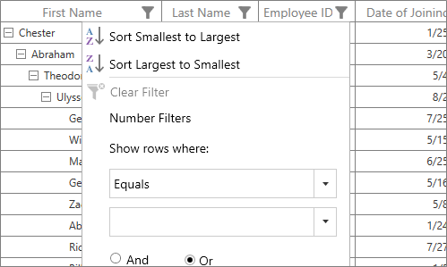 Filter | WPF TreeGrid | Syncfusion