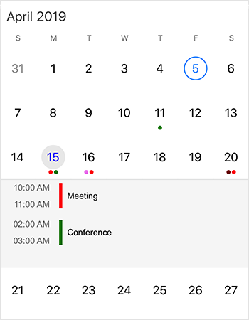 Xamarin.iOS Calendar Control | Month Calendar | Syncfusion