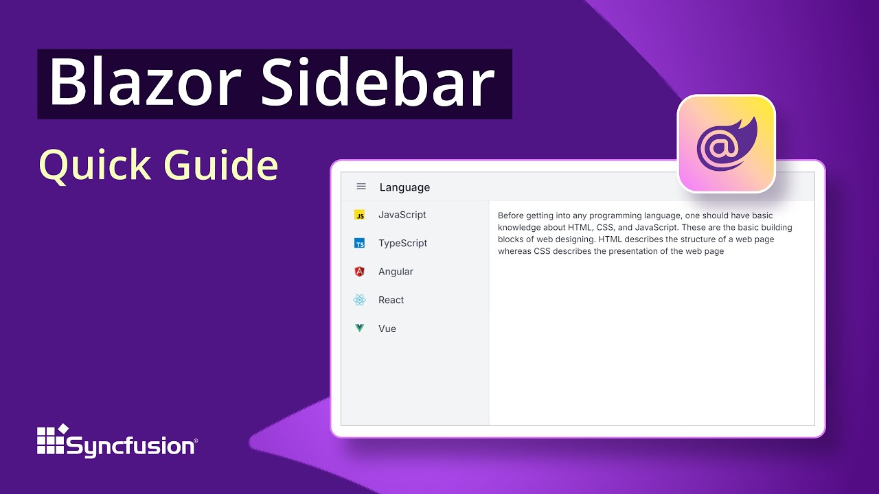 Blazor Sidebar: The Ultimate Feature Walkthrough | Self-Guided Essential Studio® Quick Video ...